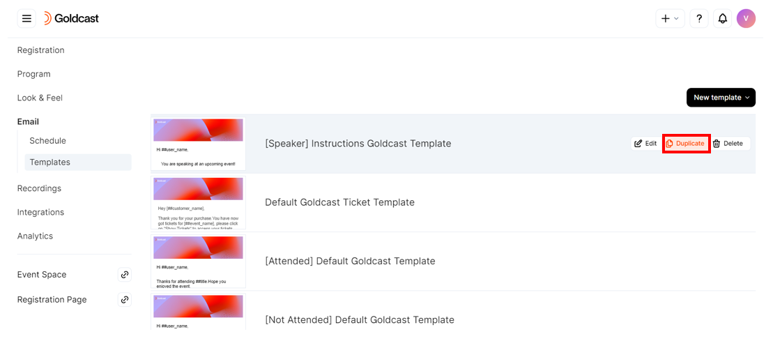 Duplicating Email Templates – Goldcast